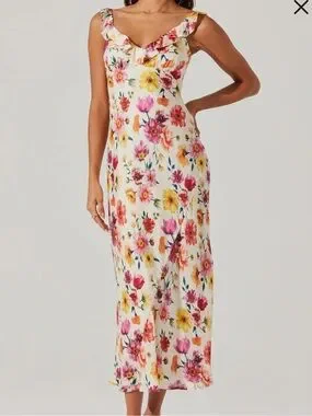 Astr | Dresses | Astr Floral Maxi Dress In Cream With Red Orange Yellow ...